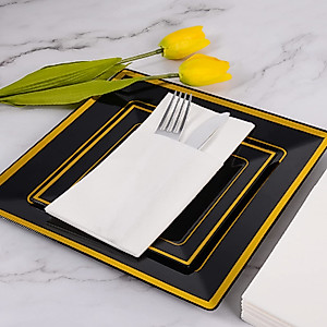White Dinner Napkins Disposable - 100Pack Linen-Feel Paper Napkins with Built-in Flatware Pocket, Prefolded Cloth Like Paper Napkins Bulk For Dinner, Wedding, Party or Everyday Use