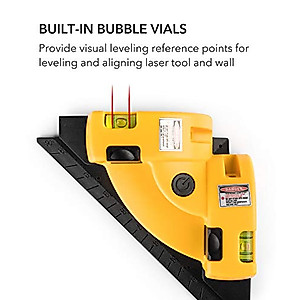 QWORK Right Angle - 90 Degree Horizontal & Vertical Laser Level Line Projection Square Level Laser with Two Suction Cups