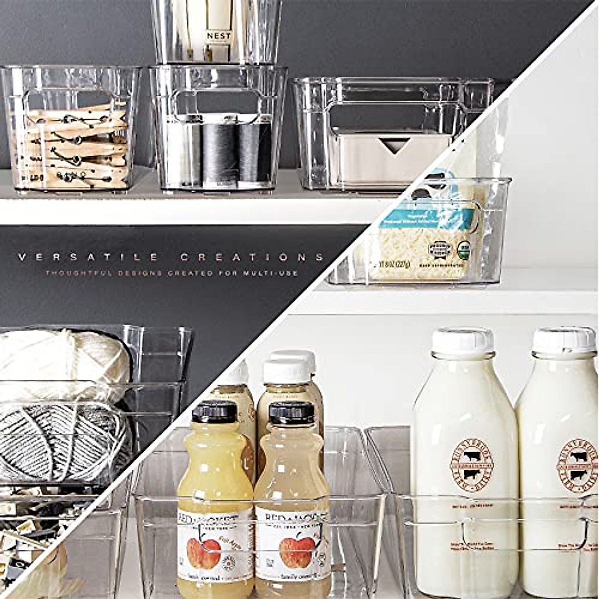BINO | Stackable Storage Bins, X-Large - 2 Pack | THE STACKER COLLECTION | Clear Plastic Storage Bins | Built-In Handle | BPA-Free | Containers for Organizing Kitchen Pantry | Multi-Use Organizer Bins