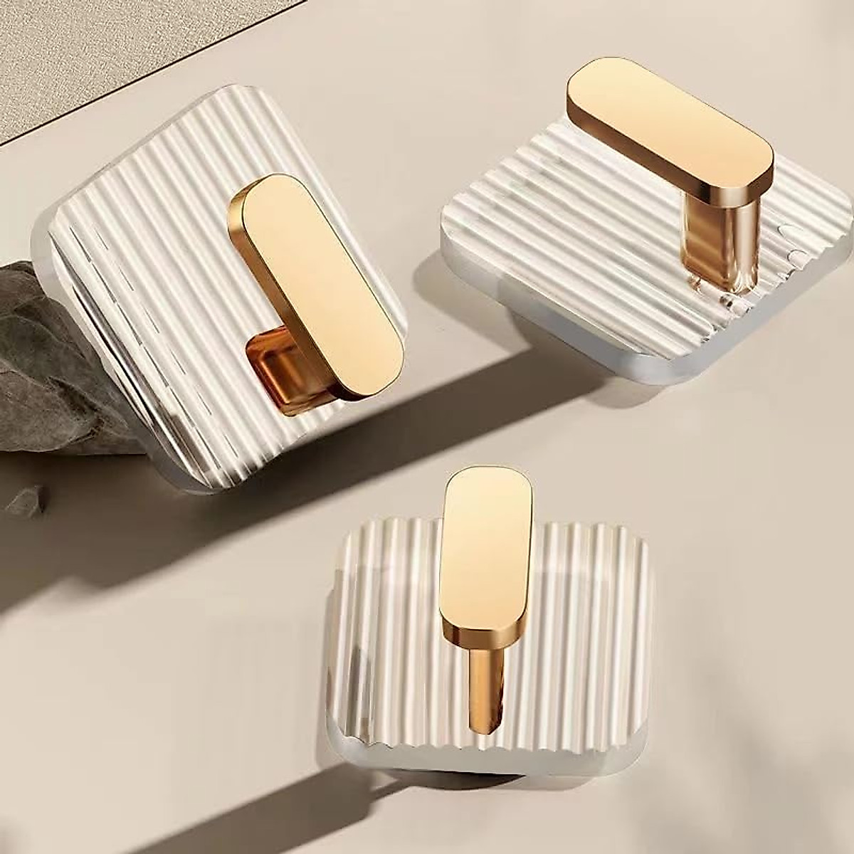 Generic Self Adhesive Gold Acrylic Hook Waterproof Heavy Duty Wall Bathroom Shower Kitchen RV Holder Hooks Self-Adhesive Non-Punching L Shape Wall Mounted Cabinet Hangers 4 Pack