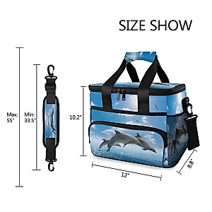 Cooler Bag Large Camping Cooler Tote Animal Dolphin Sea Ocean Lunch Cooler Bag Insulated Waterproof Lunch Box for Picnic Beach Travel, Reusable Leakproof