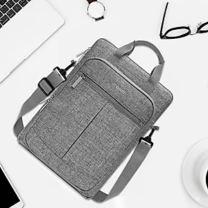 MOSISO Vertical Laptop Shoulder Bag Compatible with MacBook Air/Pro,13-13.3 inch Notebook,Compatible with MacBook Pro 14 2023-2021 A2779 M2 A2442 M1 with 2 Front Pockets&Front Decorative Pockets, Gray