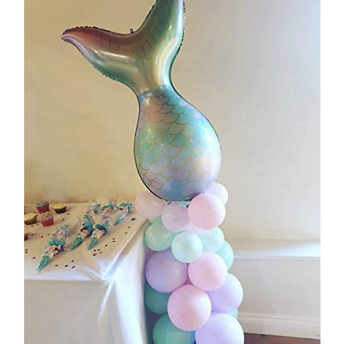 7pcs Mermaid Balloons Number Balloons for 1st 2nd 3rd Birthday Party Girls' Mermaid Tail Decoration Supplies (6 Number)