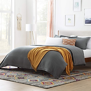 Linenspa LS90FFCHMD Microfiber Duvet Cover - Three Piece Set Includes Duvet Cover and Two Shams - Soft Brushed Microfiber - Hypoallergenic, Charcoal, Full