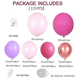 Hot Pink Balloon Arch kit Rose Gold Metallic Balloon Garland Latex Balloons Arch for Bridal Shower Mother's Day Baby Shower Wedding Birthday holiday Party Decorations Supplies for Girls and Women