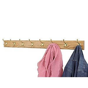 PegandRail Solid Oak Wall Mounted Coat Rack with Solid Brass Hat and Coat Style Coat Hooks - Made in the USA (Golden Oak, 3.5" x 20" with 4 hooks)