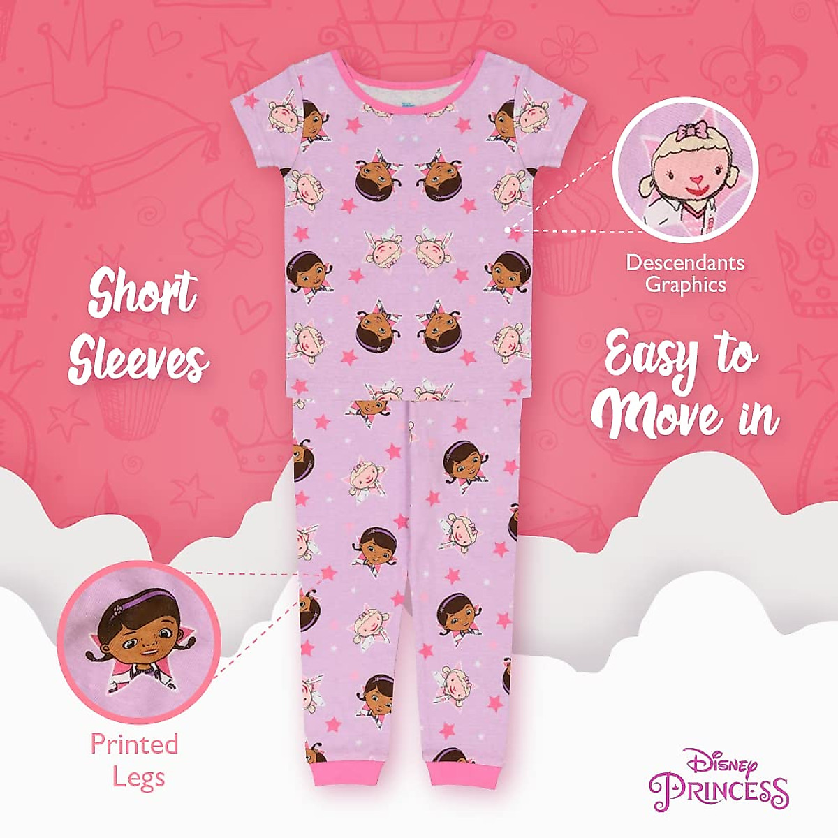 Disney Girls' Doc McStuffins 4-Piece Snug-Fit Cotton Pajamas Set, Doc's Uniform Lambie, 2T