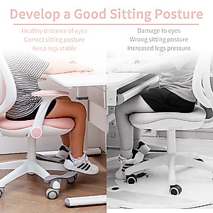 HOMEFUN Kids Desk Chair, Computer Chairs with Armrest and Footrest for Boys Girls Cute Mesh Ergonomic with Adjustable Height Swivel Safe Sit-Locking Casters Pink