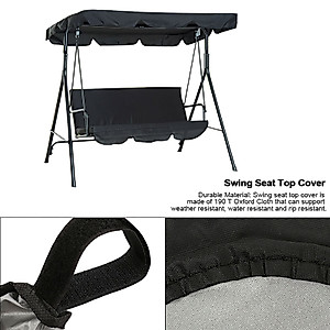 3 Seat Outdoor Patio Swing Chair, Swing Canopy Waterproof Cover Outdoor 3 Person Chair Top Cover(no Including Swing Chair)(Black)
