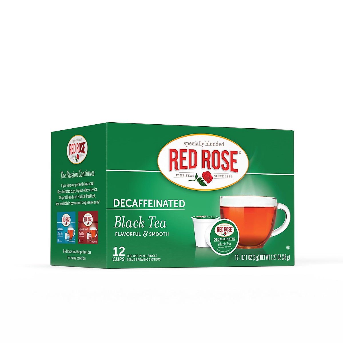 Red Rose Naturally Decaffeinated Black Tea Specially Blended Strong Black Tea with 12 Single Serve Tea K-Cups Per Brew Hot/Cold Decaf Full-bodied Black Tea K-Cups Single Serve Cups