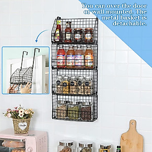 X-cosrack Over The Door Organizer - 4-Tier Pantry Door Organizer Hanging Storage Rack & Detachable And Foldable Metal Seasoning Spice Cabinet Door Storage Wall Basket With Hooks For Bathroom Kitchen