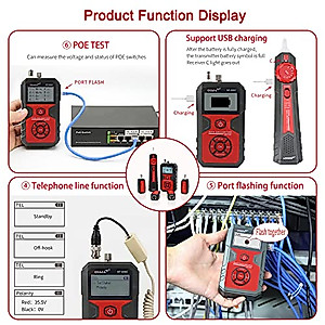 NOYAFA Network Cable Tester with Mapping and VFL Function, RJ11 RJ45 Ethernet Cable Tester POE Tester Cable Toner, Rechargeable Anti-Interference Network Tester for Telephone LAN Coax Cable