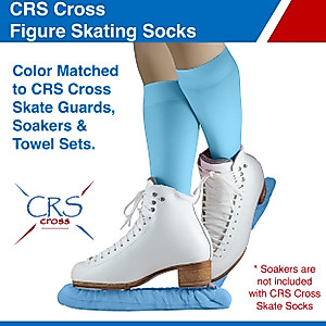 CRS Cross Figure Skating Socks (2 Pair) Premium Knee High Tights for Ice Skates, Footed Skate Socks, Ice Skating Socks, Dance (Bracket Blue)