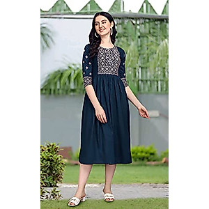 TRENDMALLS Women's Rayon Silk Neck Embroidrey Stitched pleated Kurta/Kurti For Women R17-XL