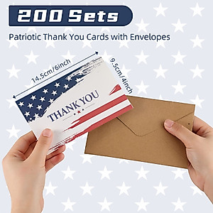 200 Set Blank Patriotic Thank You Cards with Envelopes Military Appreciation Note Greeting Cards Bulk American Flag Thank You Postcards Cards for Veteran's Day 4th of July Military Party Gifts 4 x 6''