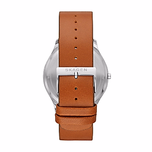 Skagen Men's Jorn Quartz Three-Hand Silver Stainless Steel and Brown Leather Band Watch (Model: SKW6546)