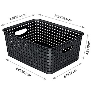 WYT Woven Storage Organizer Basket, 6-Pack Black Plastic Weave Baskets, 10.1 x 7.55 x 4.1