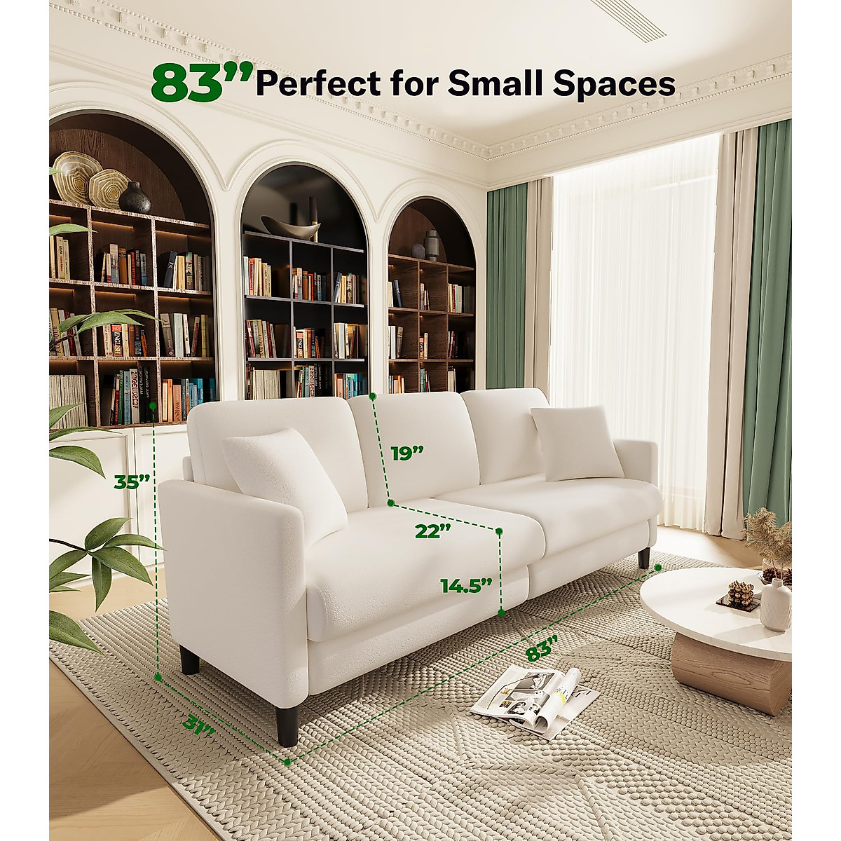 Welzona 83" Sofas for Living Room, Comfy Love Seat Couches, Teddy Fleece Loveseat Sofa, Tool-Free Setup Couches for Living Room, All-Wood Sofa Couch, Small Couch 2 Pillow Included, Beige