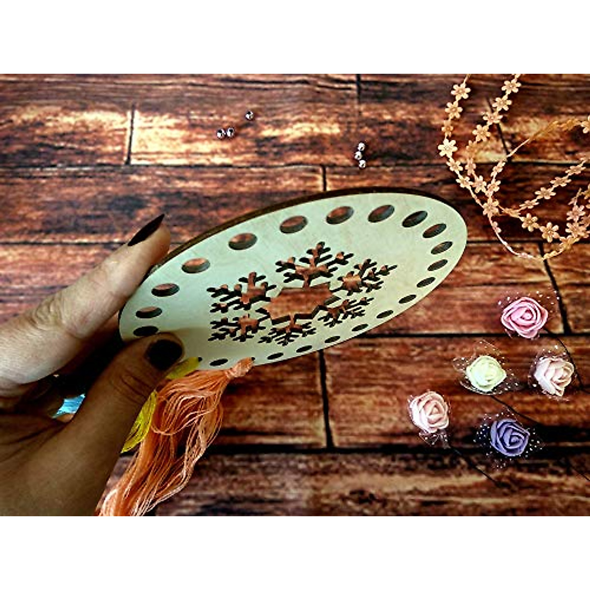 Basket bottom 6 inch 15 cm small Ornament. Wooden Cross Stitch Yarn Holder organizer base