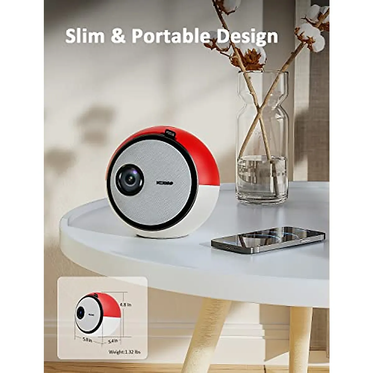 NexiGo Mini Portable Projector, for Cartoon, Kids Gift, 80 ANSI Lumen, Movie Projector, Native 720P Compatible with Full HD 1080P, up to 4K, HDMI, USB Interfaces (Garnet)