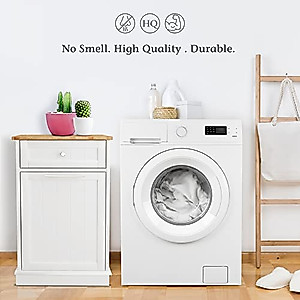 Novtra Tilt Out Trash Cabinet Laundry or Recycling Hamper - Wooden Tilt Out Trash bin - Multifunctional Trash Can Cabinet with Drawer, Bonus Bamboo Spatulas. (White) 10 Gal