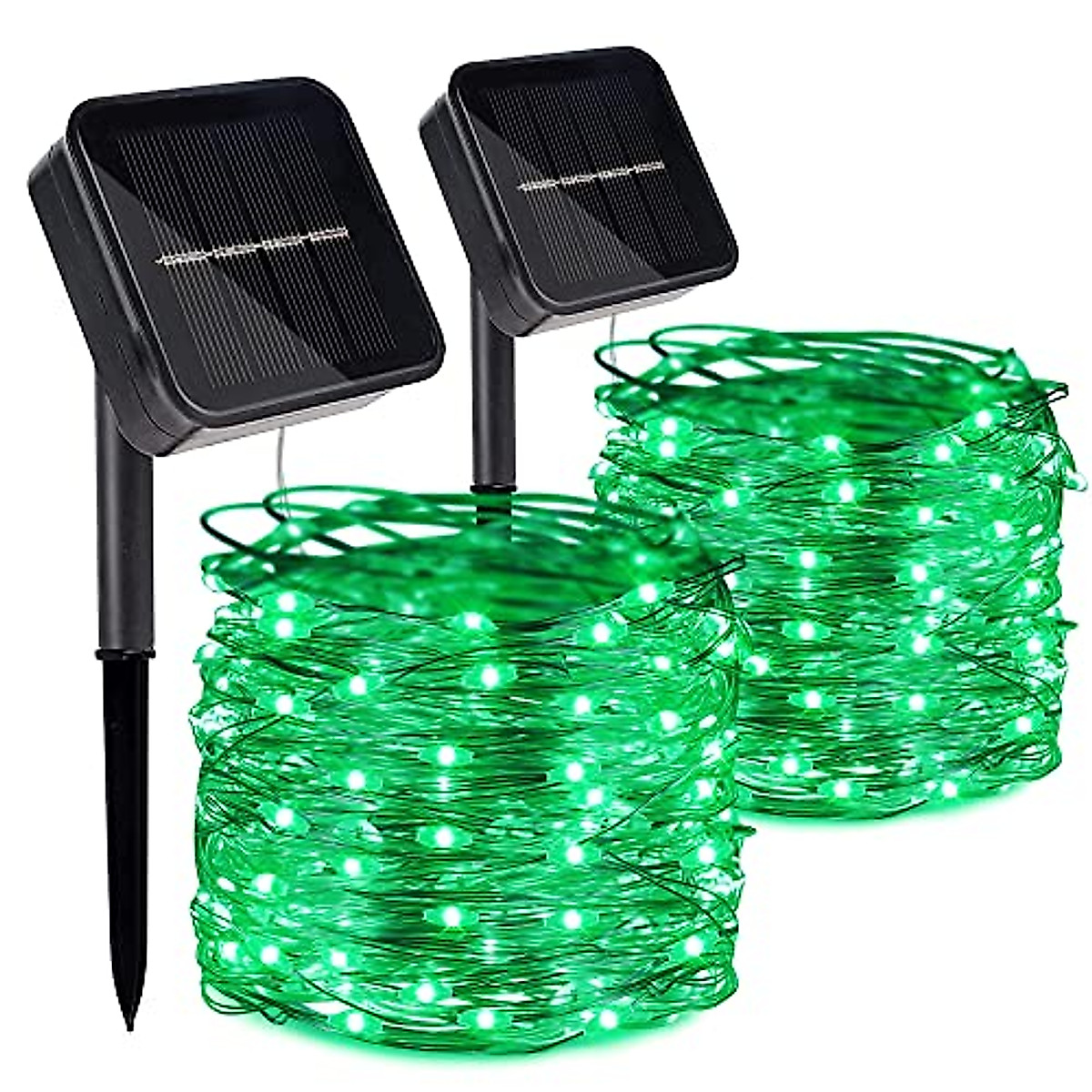 kemooie 2 Packs Solar String Lights, 100 LED 33FT 8 Twinkle Modes Green Solar Powered Fairy Lights, Waterproof for Outdoor, Tree, Garden, Christmas Decorations (Green)