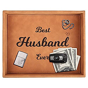 HofferRuffer Faux Leather Jewelry Tray Gifts for Husband, Valet Tray Storage Vanity Tray Desktop Organizer Holder for Storing Jewelry, Keys, Change, Wallet, Phone, Glasses (Best Husband Ever)