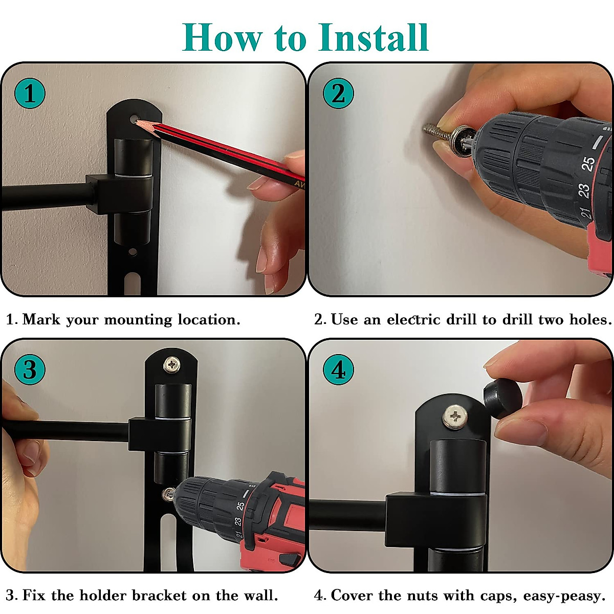 TPard Motorcycle Helmet Holder Wall Mount Helmet Rack 180° Rotation Helmet Hanger with 2 Hooks, 2 Pack