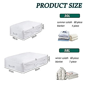 2-Pack Under Bed Storage Containers 58L Foldable PVC Bag Large Capacity Storage Containers with Strong Zipper, 3 Reinforced Handles, Low Profile Underbed Storage Bins for Clothes, Blankets, Shoes
