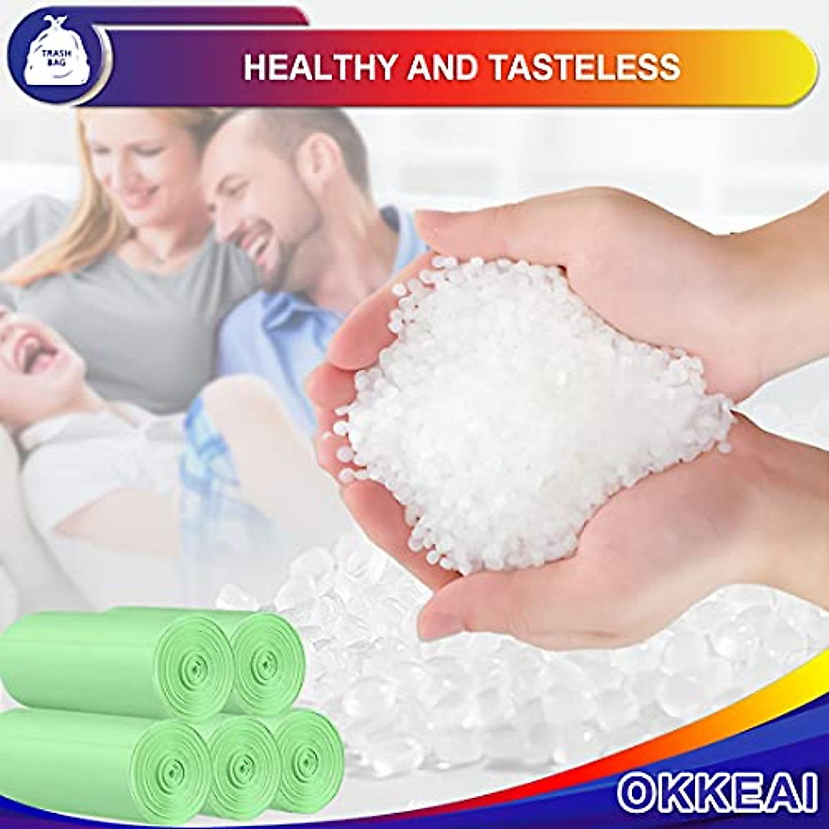 OKKEAI Large Garbage Bags 13 Gallon Tall Kitchen Green Trash Bags 49 Liter Bin Liners for Lawn Yard,Home,Office,60 Counts (Fits 10-15 Gallon Bins)