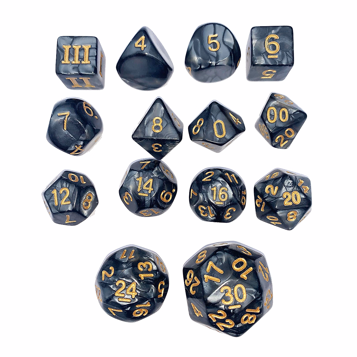 Gorgon's Gaze - 14 Unusual Dice Set Approved for Use with Dungeon Crawl Classics - DCC - Unleashed Arcana