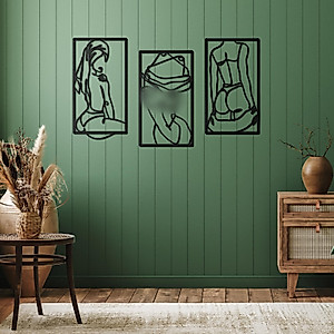 3 Pcs Modern Minimalist Wall Decor Abstract Line Art Wall Decor Woman Body Shape Art Print Decor Line Drawing Metal Wall Art for Living Room Bedroom Wall (Black,Classic Style)