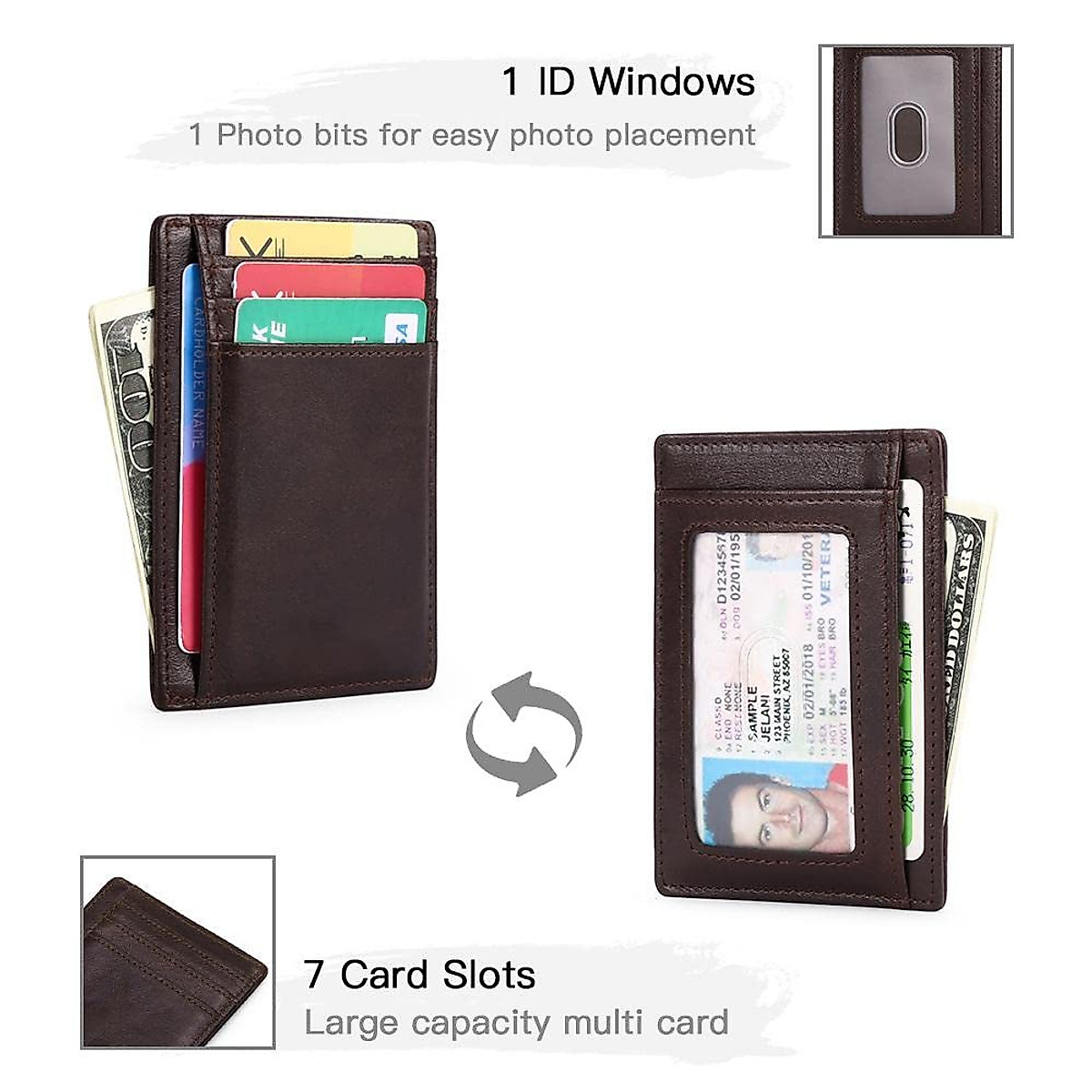 XIMI Men'S And Women'S Minimalist Ultra-Thin Wallets Rfid Front Pocket Leather Card Holder Wallet Fashion Bank Card Coin Purse Case With Id Window Simple Credit Card Holder (Khaki)