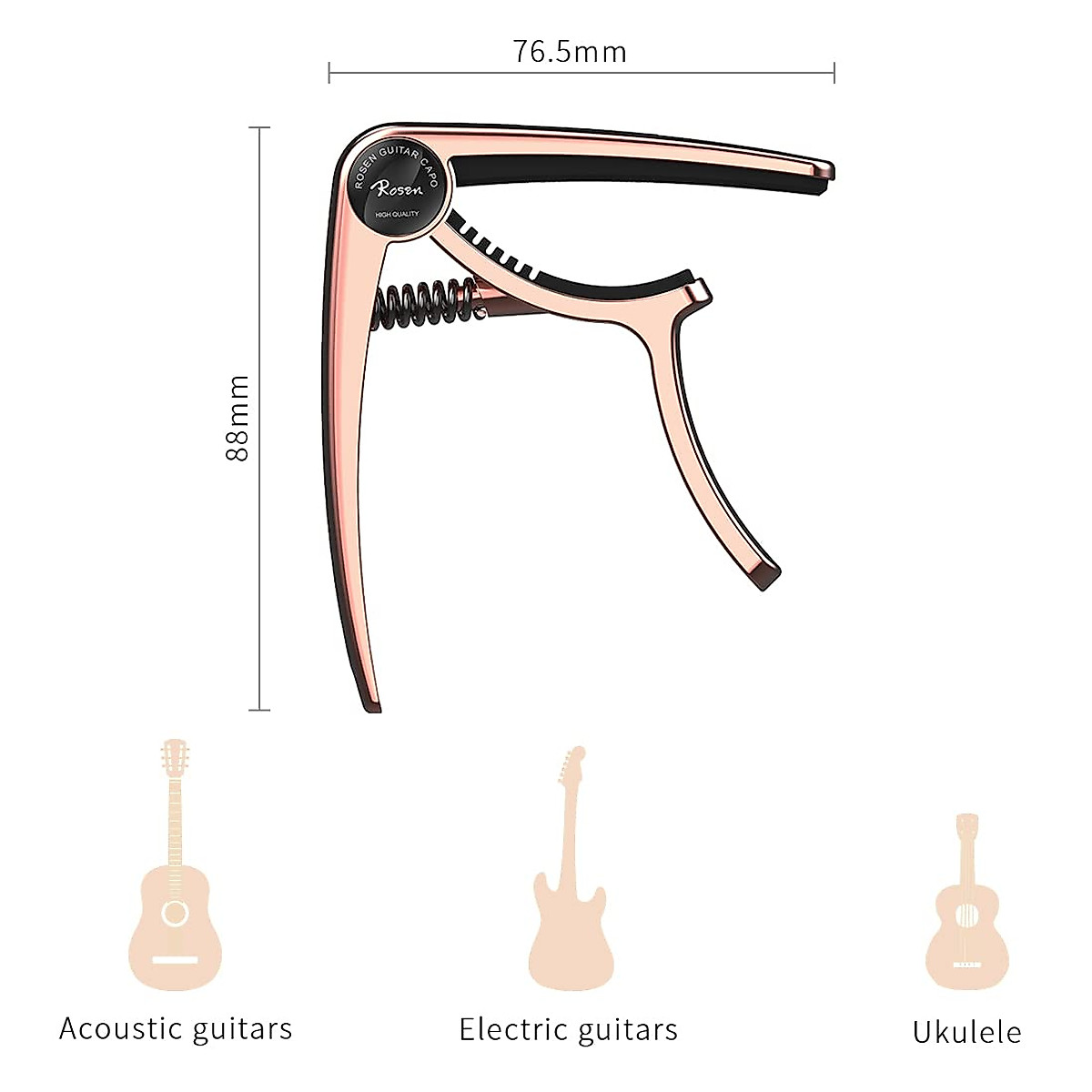 Rosen Champagne Guitar Capo 3in1 Metal Capo Picks Set for Acoustic Guitar Electric Guitars Ukulele Mandolin Banjo