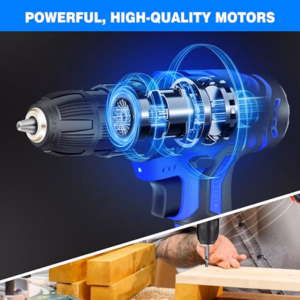 21V Cordless Drill Set, Electric Power Drill with 1 Battery and Charger, 3/8'' Keyless Chuck, 45Nm, 25+1 Torque, 2 Variable Speeds,26pcs Drill Bits & LED Electric Drill Set for Home and Garden DIY
