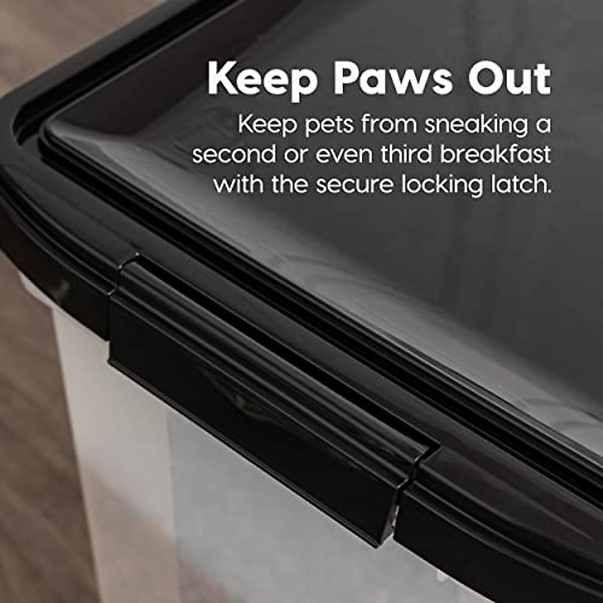 IRIS USA 10 Lbs / 12.75 Qt WeatherPro Airtight Pet Food Storage Container, for Dog Cat Bird and Other Pet Food Storage Bin, Keep Pests Out, Keep Fresh, Translucent Body, BPA Free, Clear/Black