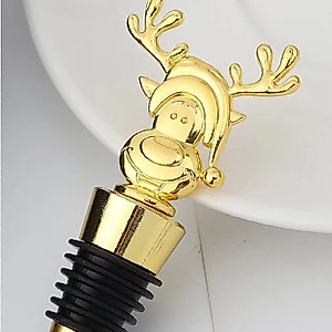 Christmas Wine Stopper Gift Deer Bottle Stopper Metal Wine Saver with Silicone Grip for Beverage Party Supplies Wine Accessories Pack of 2 by Figgy House(Santa+Deer)