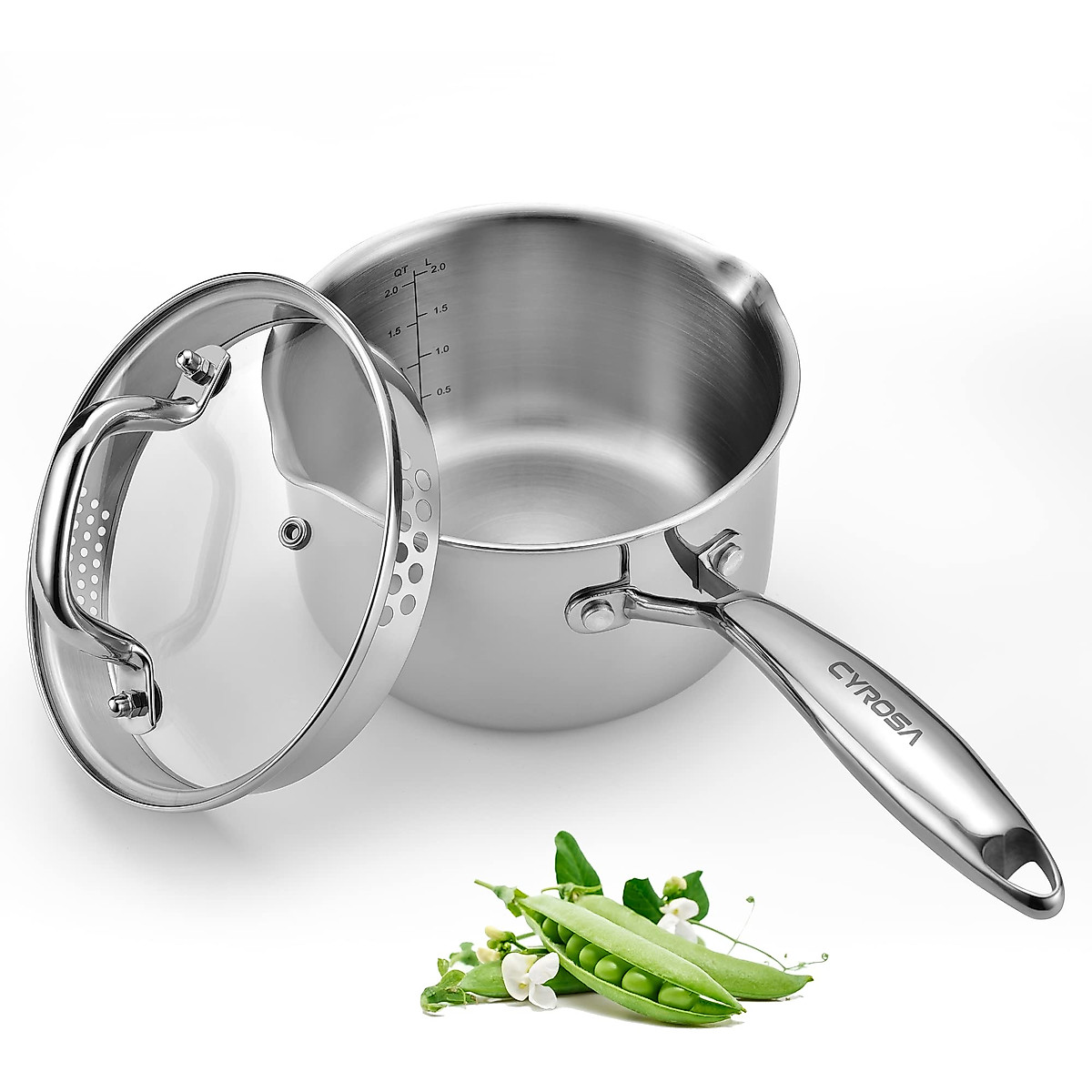 Stainless Steel Saucepan with Glass Lid, 1.5 Quart Multipurpose Sauce Pan, Sauce Pot with for Easy Pour with Ergonomic Handle