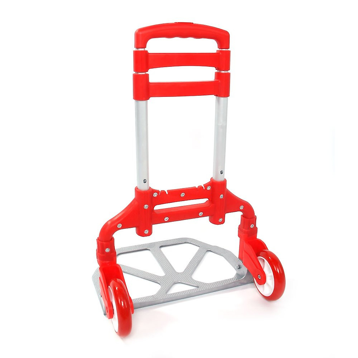 Portable Folding Hand Truck Aluminium Luggage Trolley Cart and Dolly 165 lbs Capacity with Bungee Cord, Telescoping Handle, PVC Wheels with Double Bearings for Travel Office Auto Moving (Red)