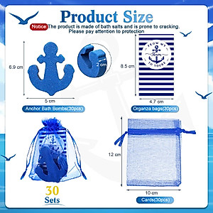 Swiffen 30 Sets Nautical Theme Baby Shower Favors Include Navy Blue Bubble Anchor Shape Bath Bombs Thank You Card Organza Bag for Spa Guests Wedding Birthday Gender Reveal Party Decoration