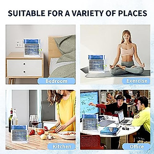 Portable Air Conditioner, 4 in 1 Portable AC, 3 Speeds Portable Room Air Conditioner,With Misting Function, Continuous Humidification, With USB Charging Cable（300ml）
