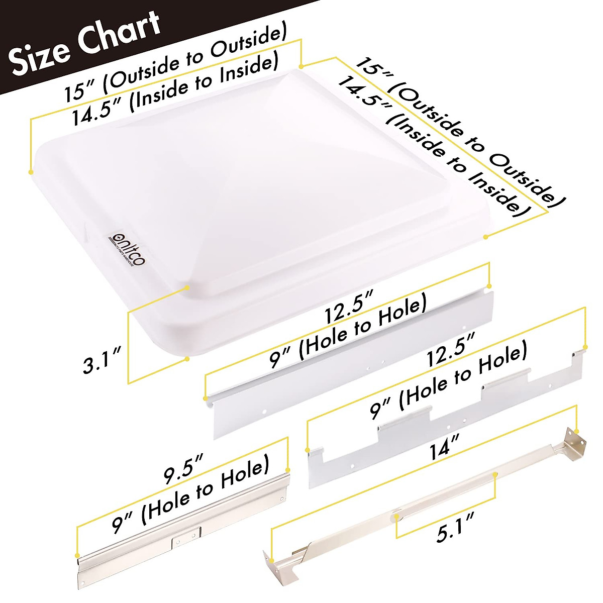 ONLTCO Expert RV Vent Lid Replacements (2-Pack) - Universal Fit for Trailers, Campers & Motorhomes, White Covers with Durable Metal Hinges, Compatible with Jensen, Ventline & Elixir Vents