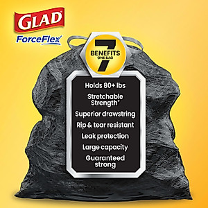 GLAD ForceFlex Large Drawstring Trash Bags, 30 Gallon Black Trash Bags for Large Kitchen Trash Can, Mountain Air Scent to Eliminate Odors, 50 Count (Package May Vary)