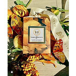 HB HEALTH BEAUTY BOTANICALS Blossom Candle. Honey Citrus Vanilla High Fragrance Soy Candle in Honey Wax 7.5 Oz Gold Glass