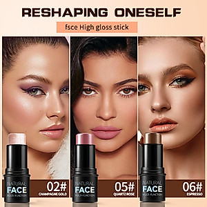 Contour Stick, Highlighter Stick, Blush Stick Set - Creamy Formula for Sculpting, Gleaming and Flushing the Face. All-in-One Contouring, Illuminating, Rouge Makeup Collection Sticks to Achieve Dimensional, Chiseled Facial Features and Refined Sculpted Loo