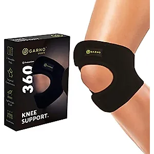 GARNO Knee Brace, Adjustable Neoprene Stabilizer for Meniscus Tear, Arthritis, Tendonitis, MCL, ACL, Pain Relief & Recovery, Tendon Support Strap for Running; Men & Women (Small/Medium Size)