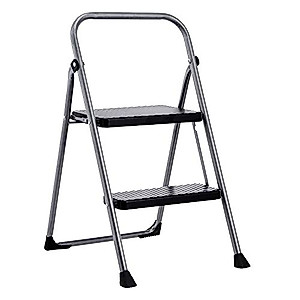 Amazon Basics Folding Step Stool - 2-Step, Steel, 200-Pound Capacity, Grey and Black