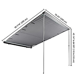 Yescom 6.6'x8.2' Car Side Awning Rooftop Pull Out Tent Shelter PU2000mm UV50+ Shade SUV Outdoor Camping Travel Grey