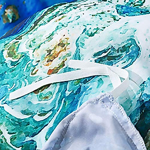 HYPREST Aqua Blue Duvet Cover Set Queen Size,3 Pcs Soft Cooling Aesthetic Duvet Cover with Ties and Zipper,Ocean Beach Themed Bedding Duvet Covers Queen,Oeko-TEX Certificated