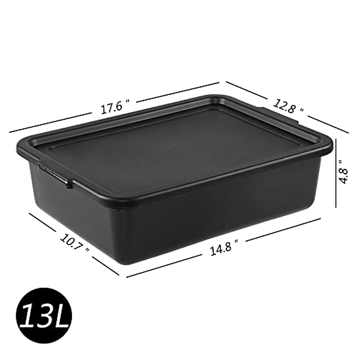 CAND 3 Packs 13 L Restaurant Bus Tubs with Lid, Black Commercial Dish Tubs Plastic